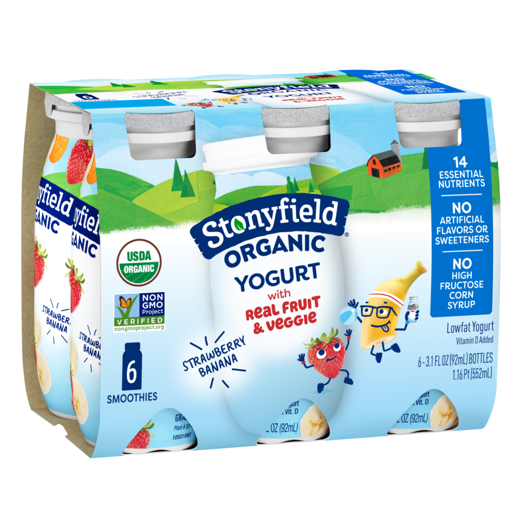 Stonyfield Organic Kids Lowfat Yogurt Smoothies, Strawberry Banana, 6 Ct - Stonyfield
