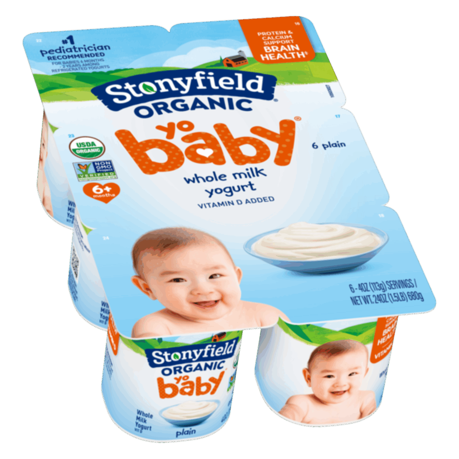 Stonyfield Organic YoBaby Whole Milk Baby Yogurt Cups, Plain, 6 Ct ...